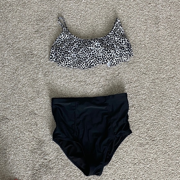 Swim | Leopard Print And Black Womens Swim Set | Poshmark